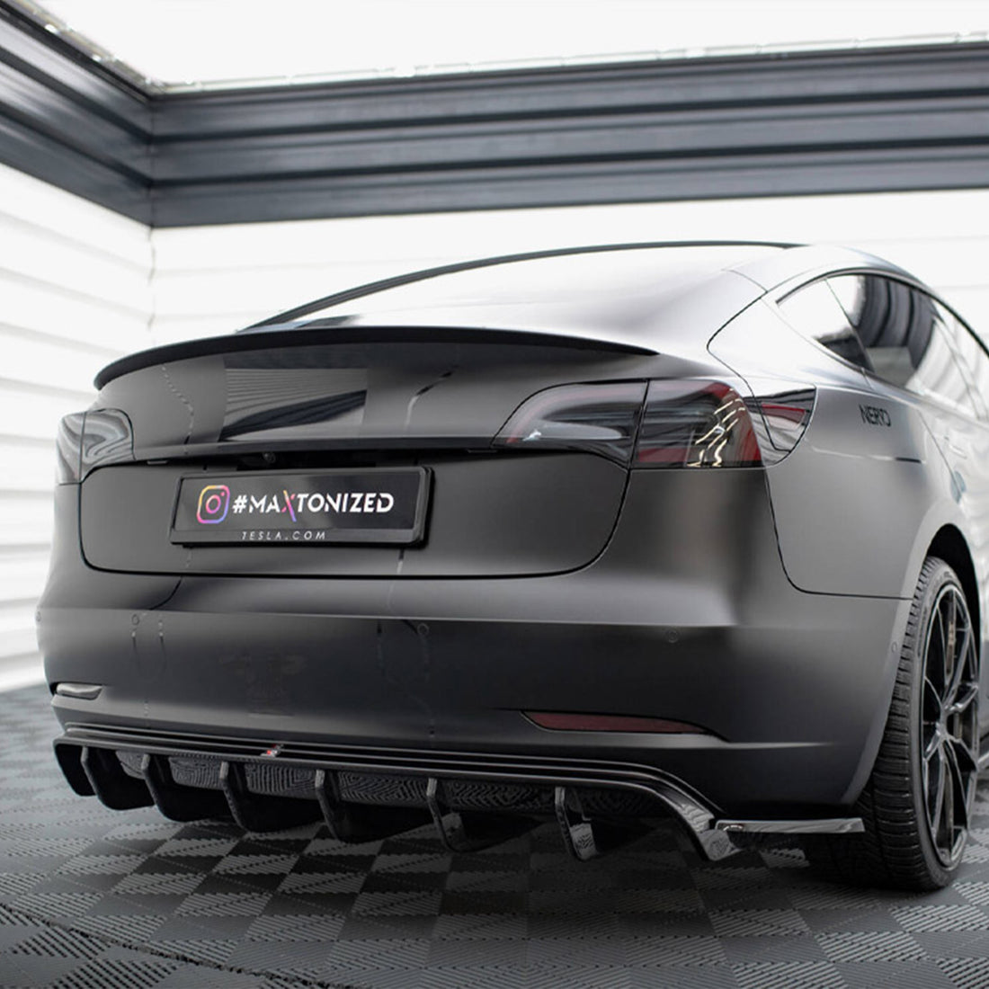 Maxton Design Tesla Model 3 V2 Rear Diffuser In Gloss Black