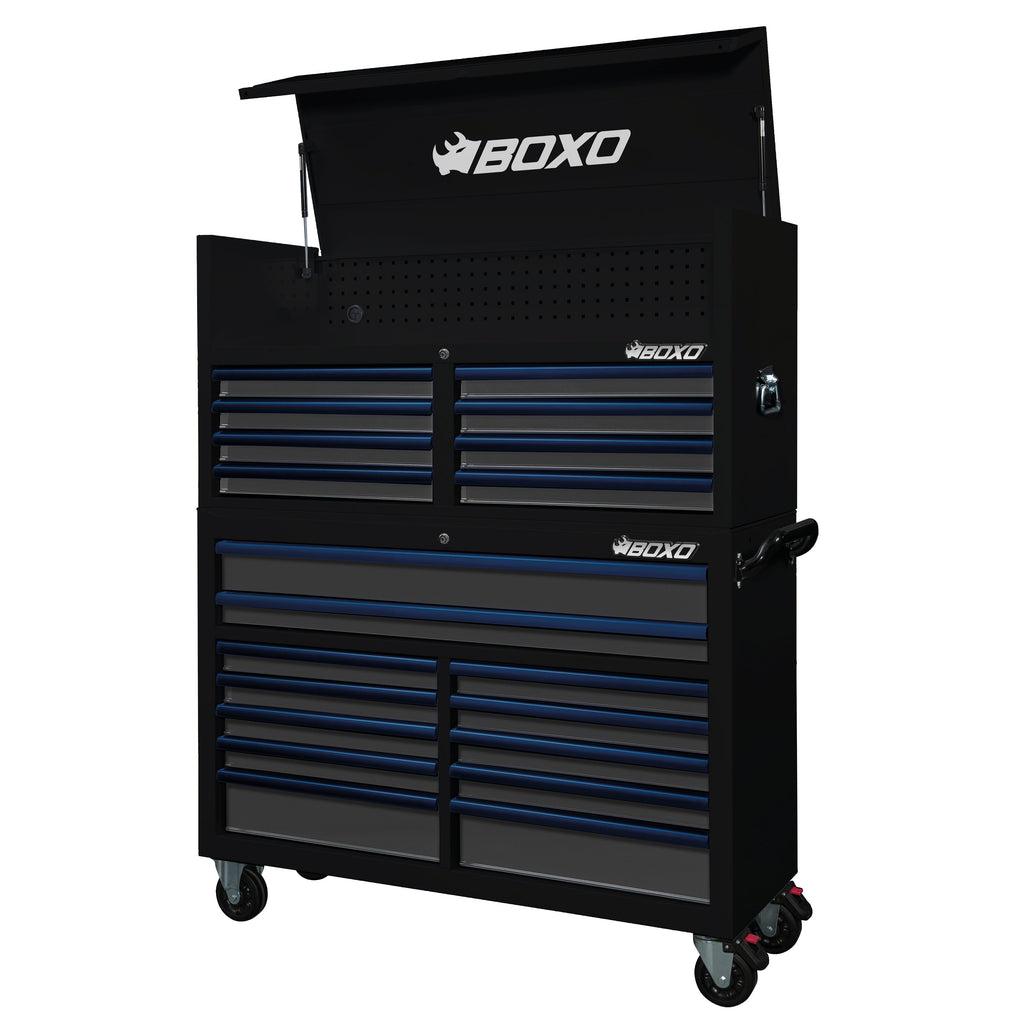 BOXO 53" 20 Drawer Toolbox Stack with Drawer Trim Pack In Black