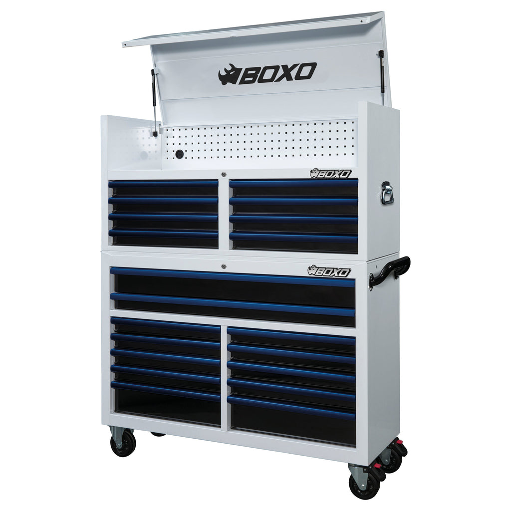 BOXO 53" 20 Drawer Toolbox Stack with Drawer Trim Pack in White