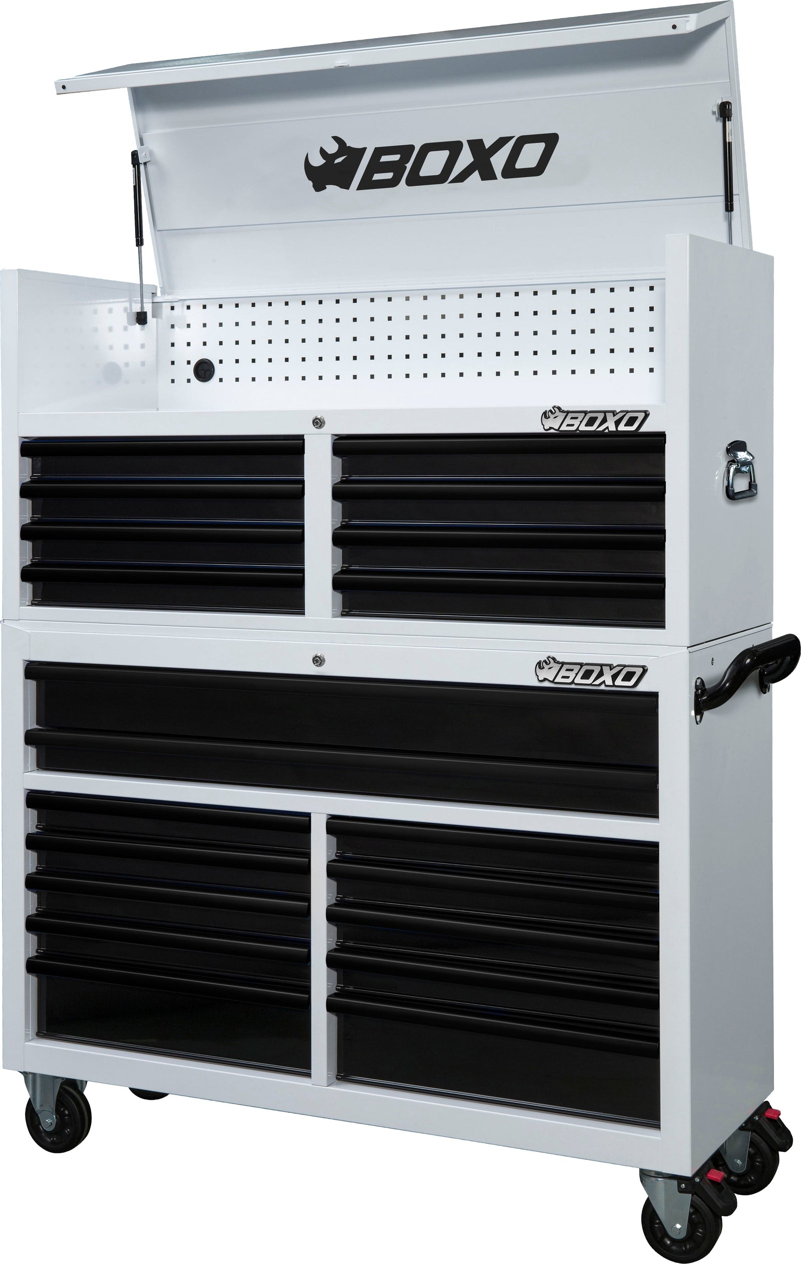 BOXO 53" 20 Drawer Toolbox Stack with Drawer Trim Pack in White