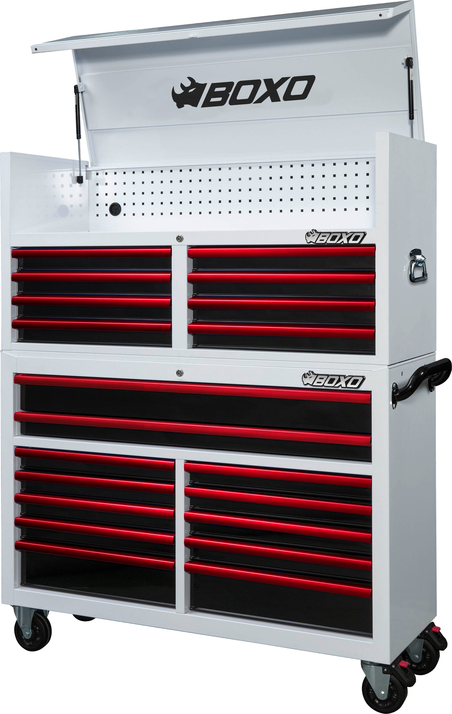 BOXO 53" 20 Drawer Toolbox Stack with Drawer Trim Pack in White