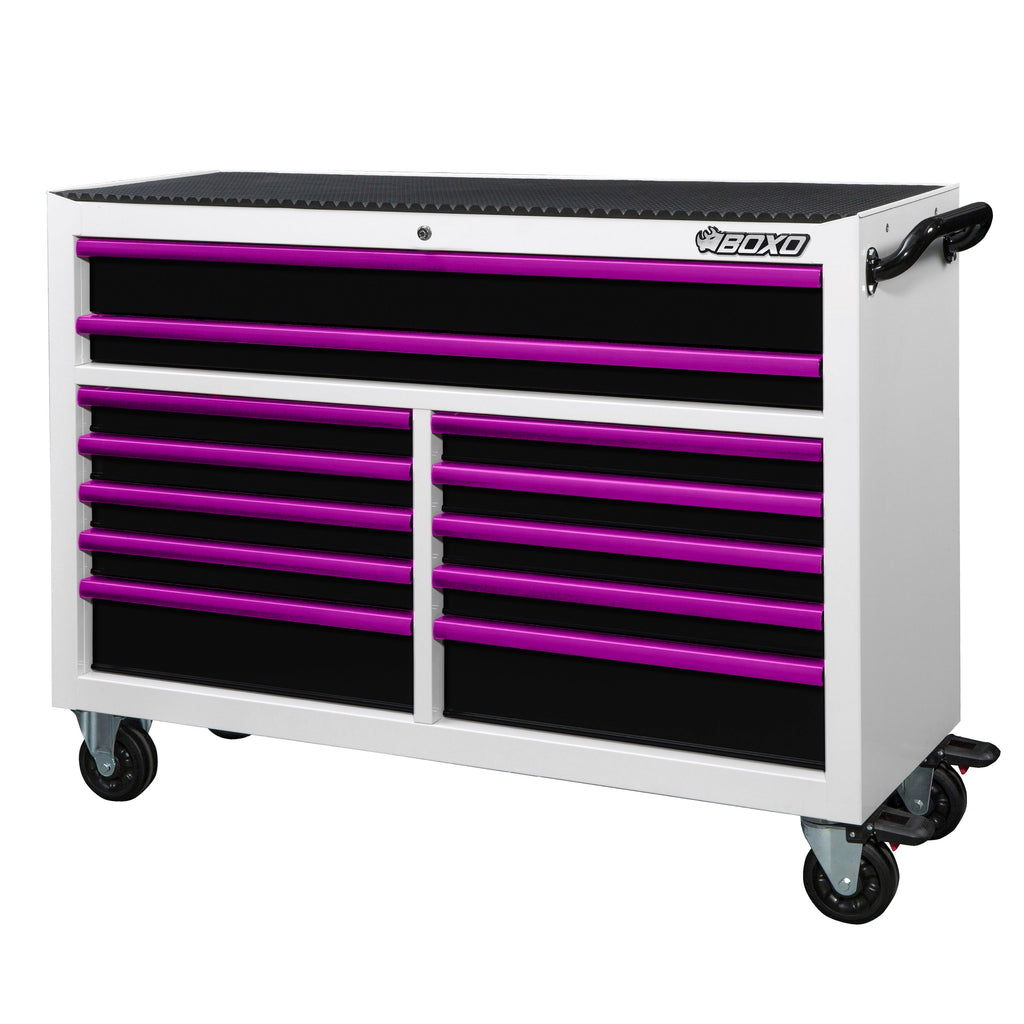 BOXO 53" 12 Drawer Roll Cabinet with Drawer Trim Pack In White